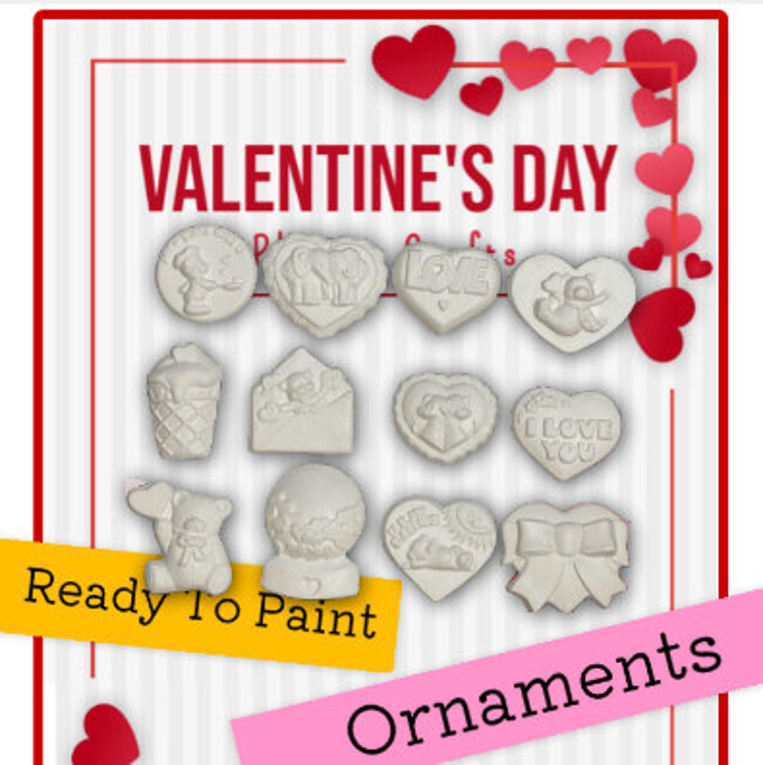 Ready to Paint, Plaster Crafts, Candy, Valentine, Plaster Shapes, Hearts, Love, 12 Piece Set ...