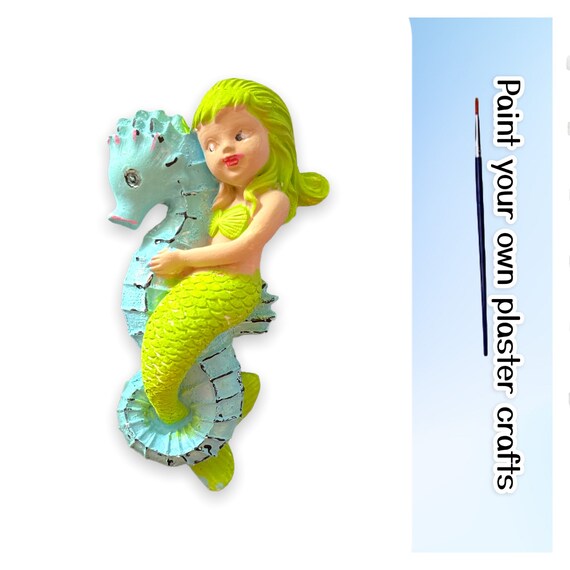 Ready to Paint Plaster Mermaid on Seahorse Paint Your Own | Etsy