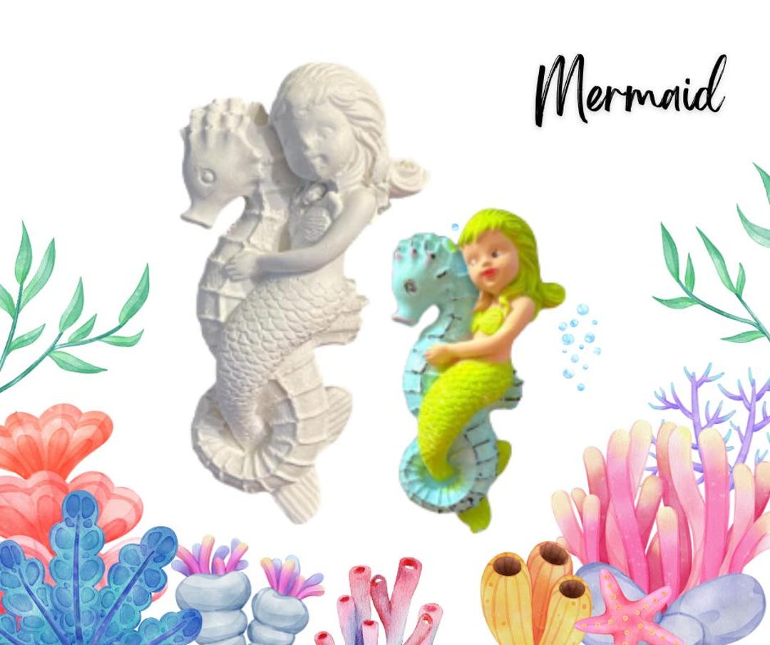 Ready to Paint Plaster, Mermaid on Seahorse, Paint Your Own Mermaid ...