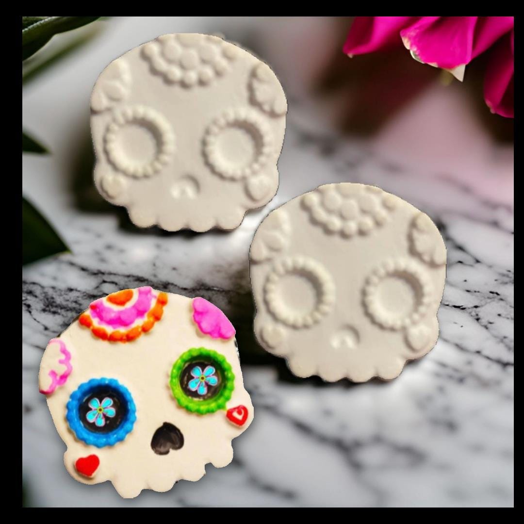 3 Ready to Paint Plaster, Half Skulls, Ornaments, Kid Crafts, Arts ...