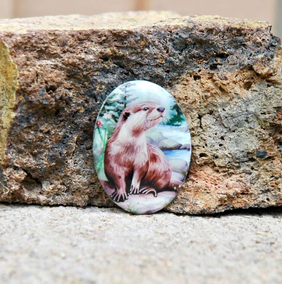 River Otter Polymer Clay and Resin Image Transfer Cabochon Cabochon for ...