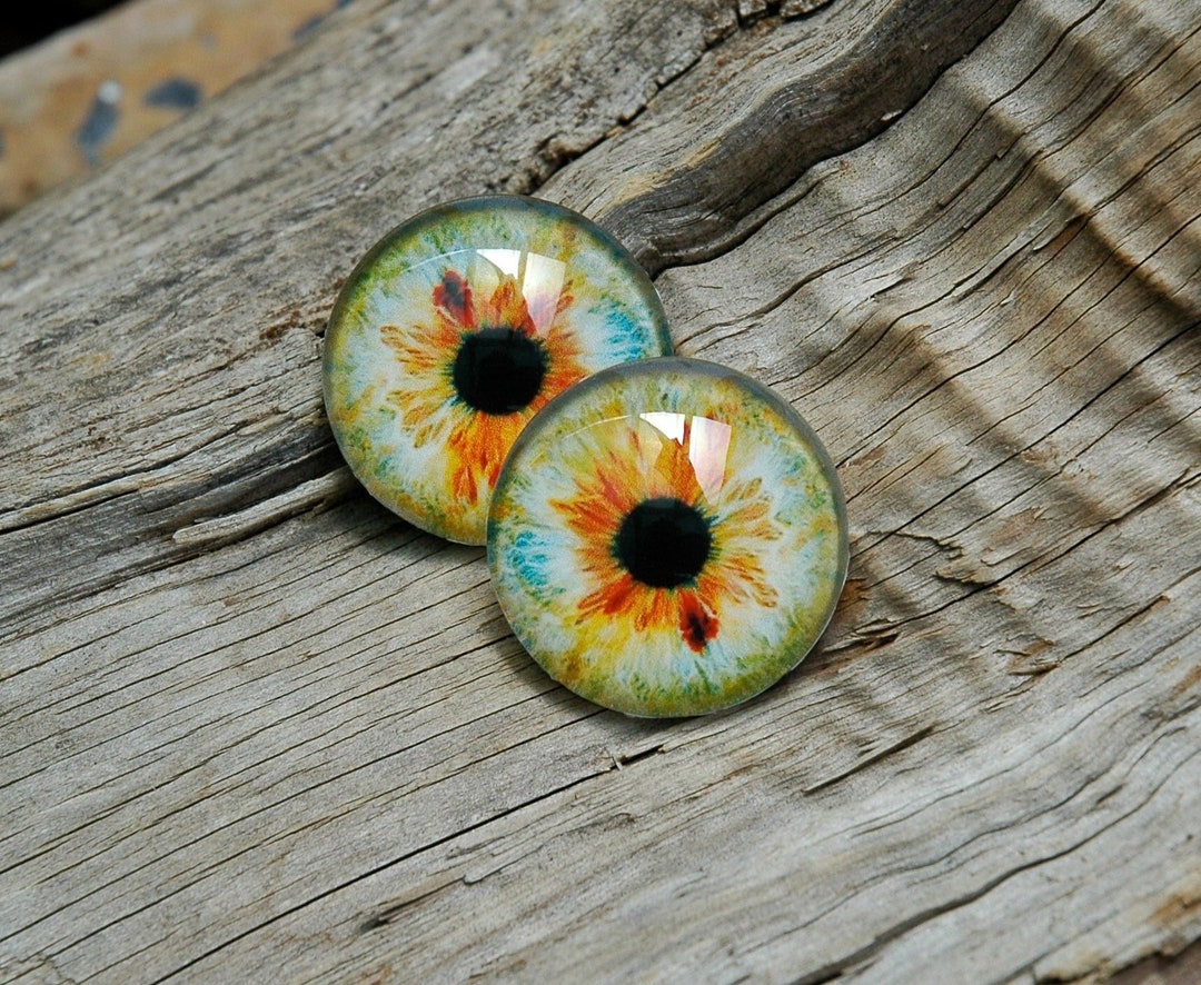 Glass Eyes - Blue Yellow Orange Glass Eye Pair - Eyes for Crafts and ...