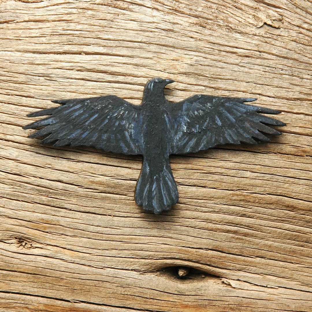 Flying Raven Hand Painted Wooden Small Ornament - Wood Cabochon for ...