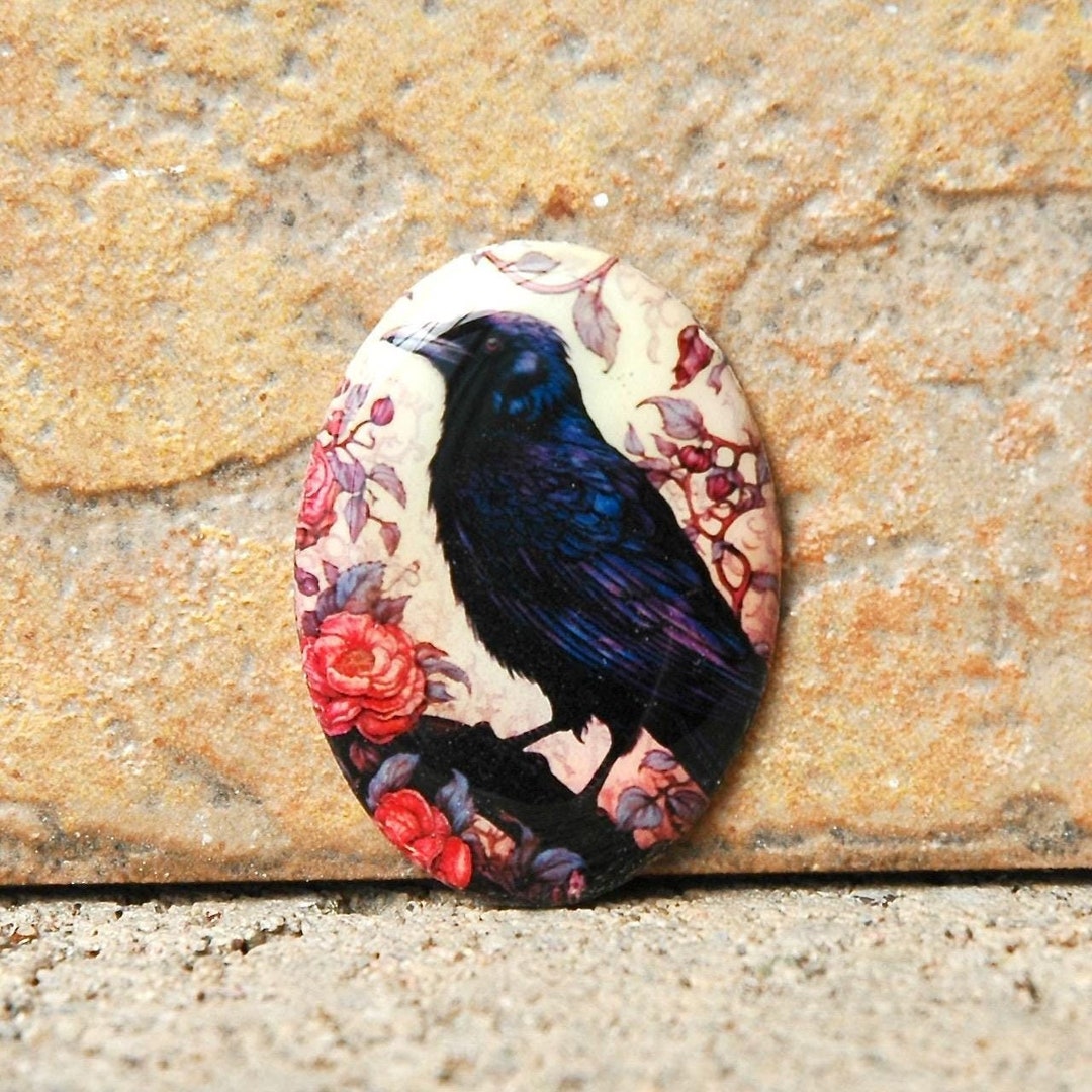 Raven Polymer Clay and Resin Image Transfer Cabochon Cabochon for Bead ...