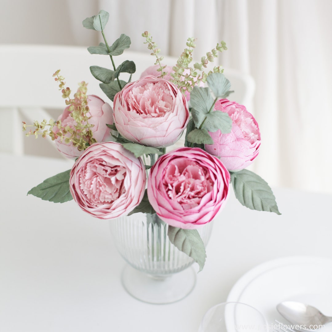 PINK PEONY Paper Flower Bouquet, Home Wedding Decoration, First Paper ...