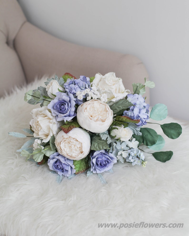 Diameter 9" Hand Tied LIGHT BLUE ROSE Paper Bridal Bouquet - Boho Paper ...