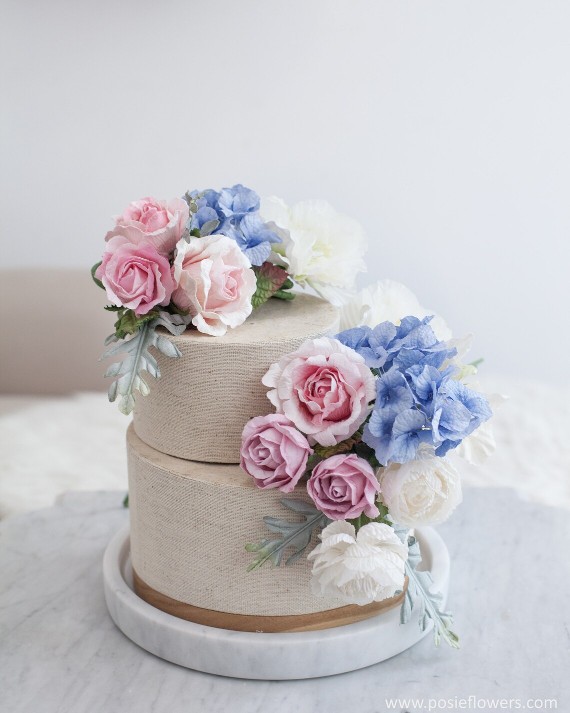 PINK & BLUE Paper Flower Cake Topper Set, Wedding Accessories, Paper ...