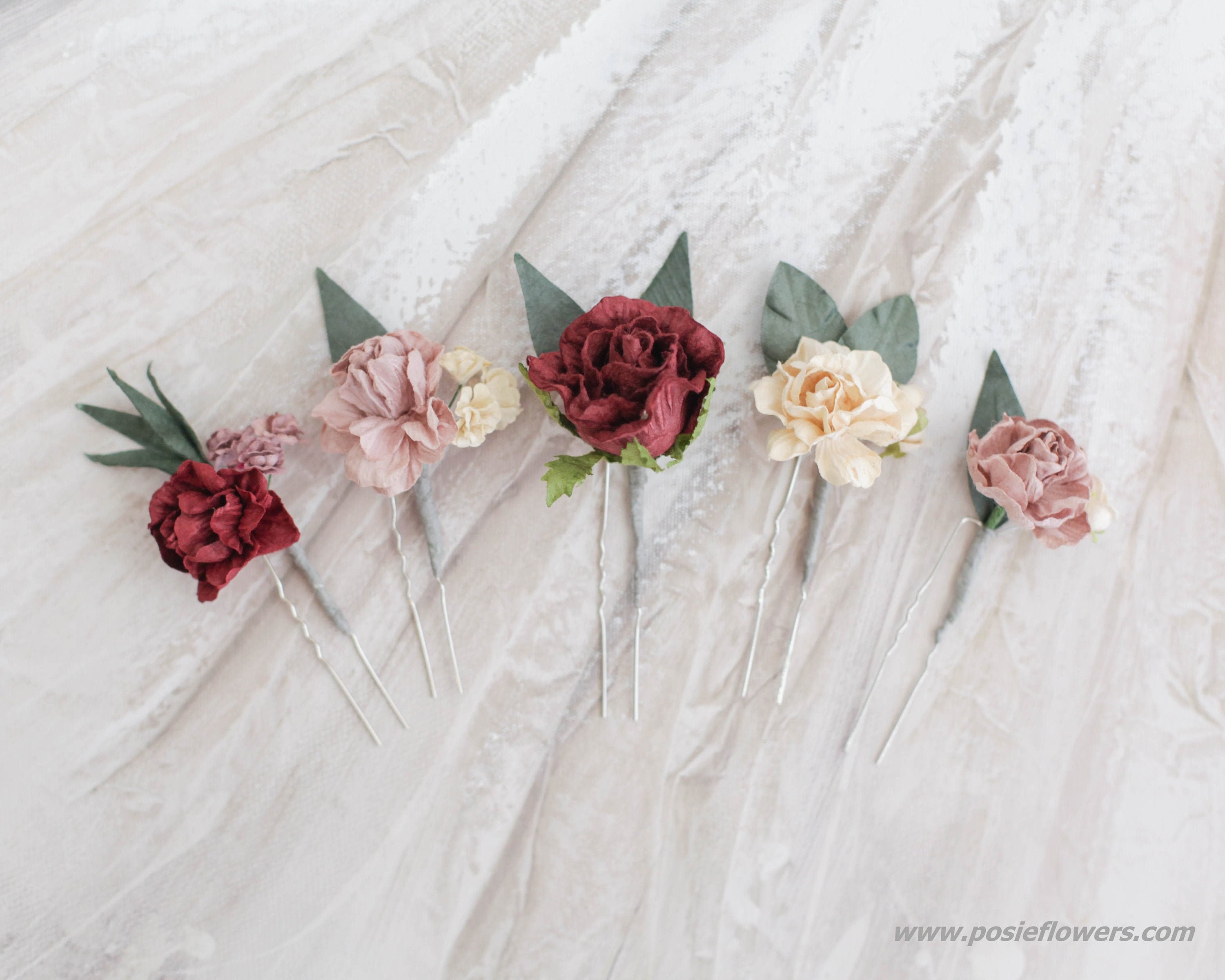 BURGUNDY Paper Flower Hair Pin Hair Floral Comb Wedding Hair | Etsy