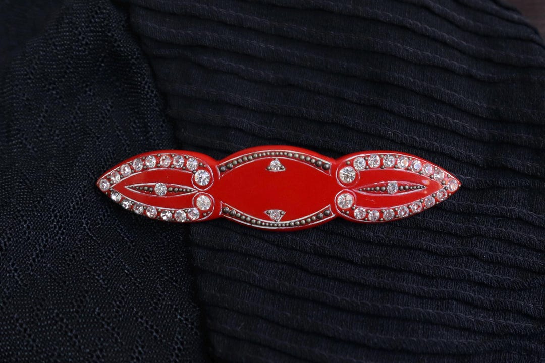 Vintage Art Deco Bright Red Early Plastic Bar Brooch - Etsy