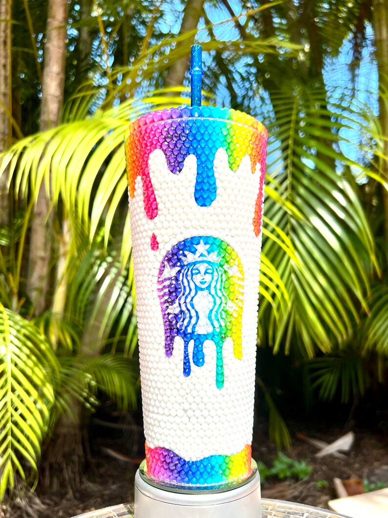 Rainbow Drip Starbucks Bling Tumbler - Etsy