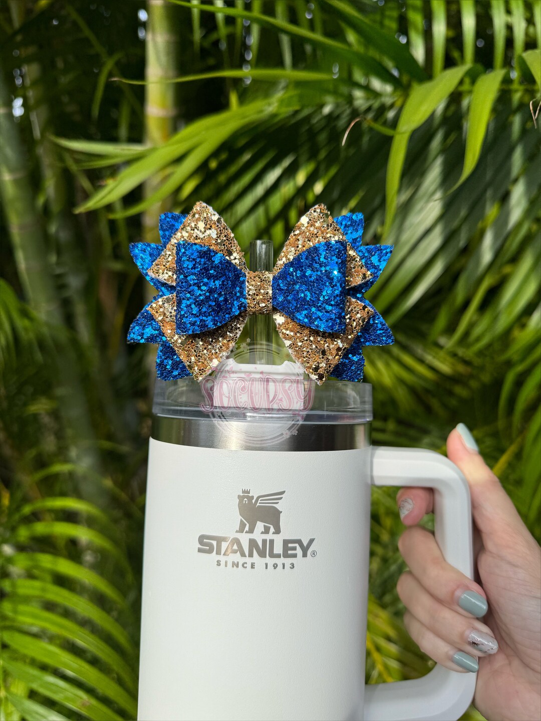 Arctic Twist Blue & Gold Sparkle Bow Straw Topper - Etsy