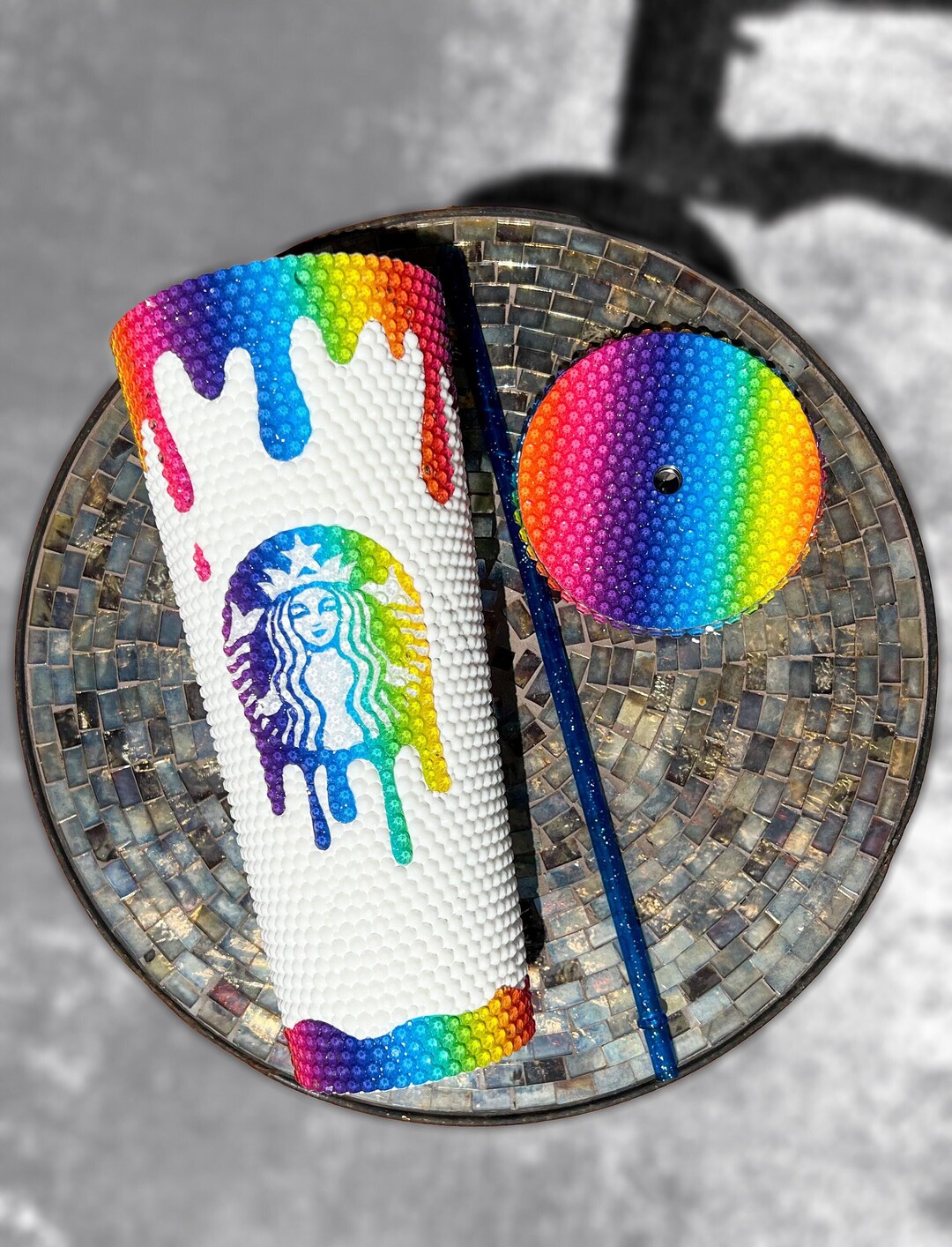 Rainbow Drip Starbucks Bling Tumbler - Etsy