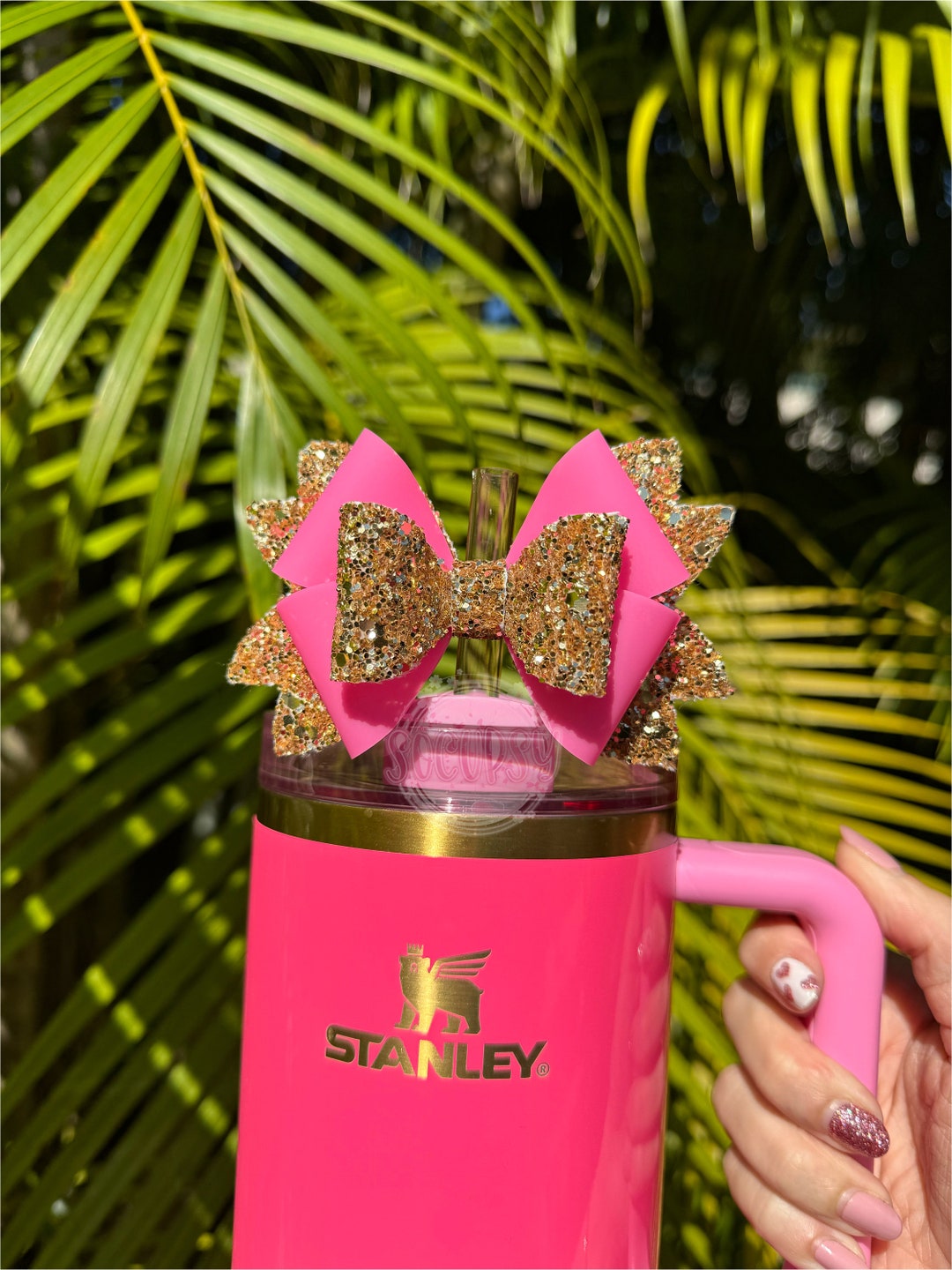 Pink Parade Glitter Bow Straw Topper - Etsy