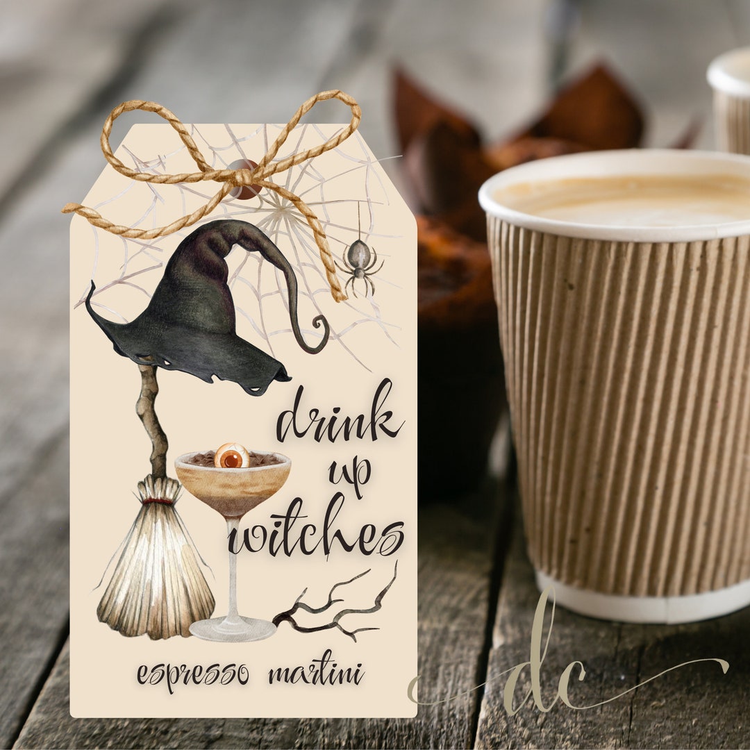 Witches Brew Favor Tags: Espresso Martini, Black Raven Cocktail or ...