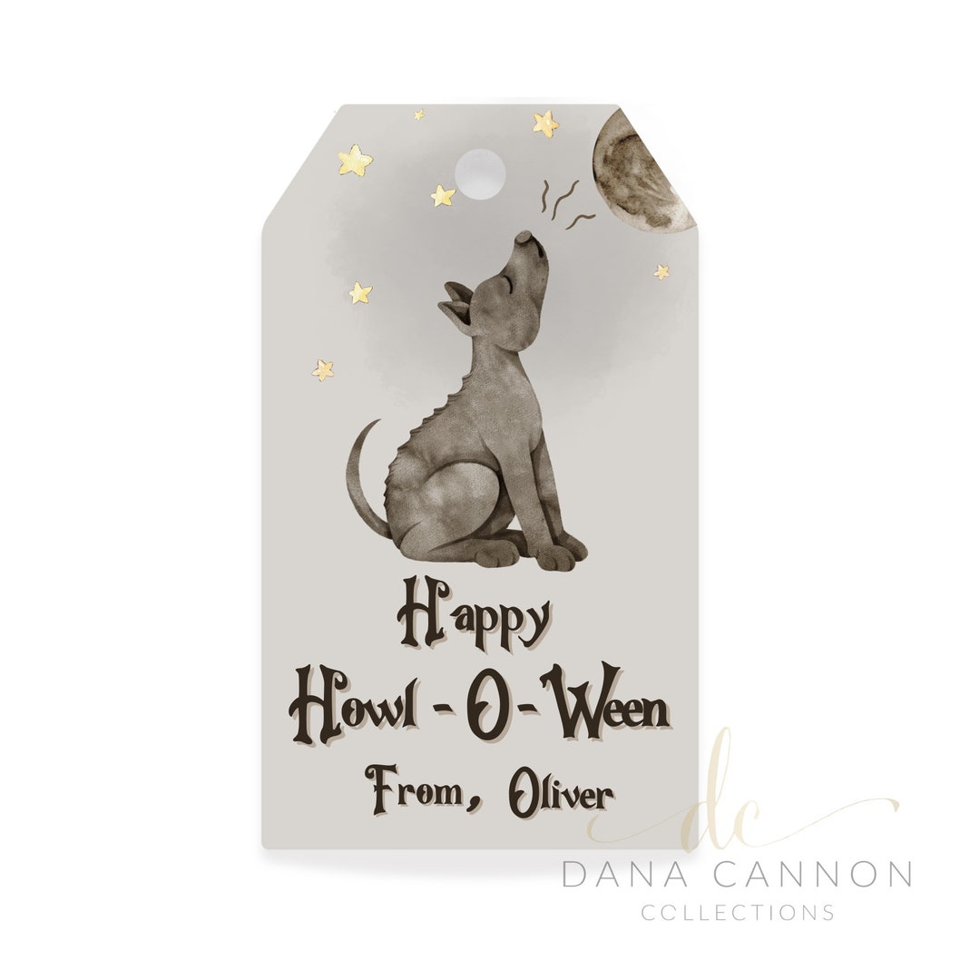 Happy Howl-o-ween Gift Tags, Personalized Dog Wolf Goodie Bag Tags, PDF ...