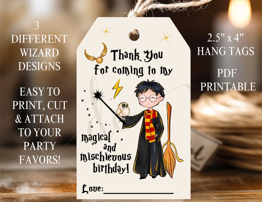 Wizard Thank You Birthday Tags Printable Wizard Party Favor - Etsy
