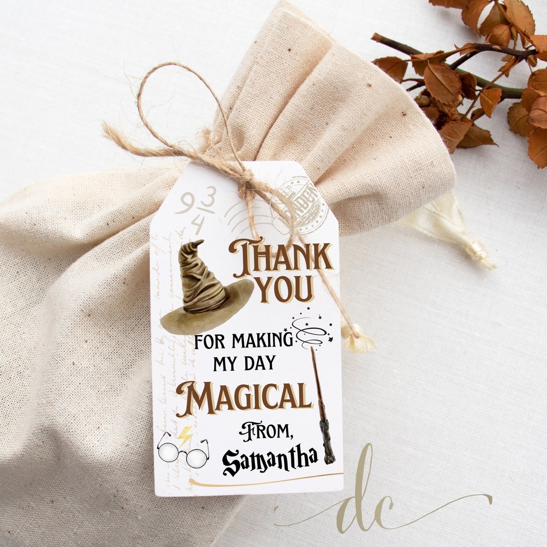 Wizard Birthday Party Thank You Favor Hanging Gift Tags, Wizard and ...