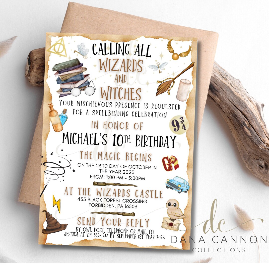Printable Wizard Birthday Invitation, Wizard and Witches Birthday ...