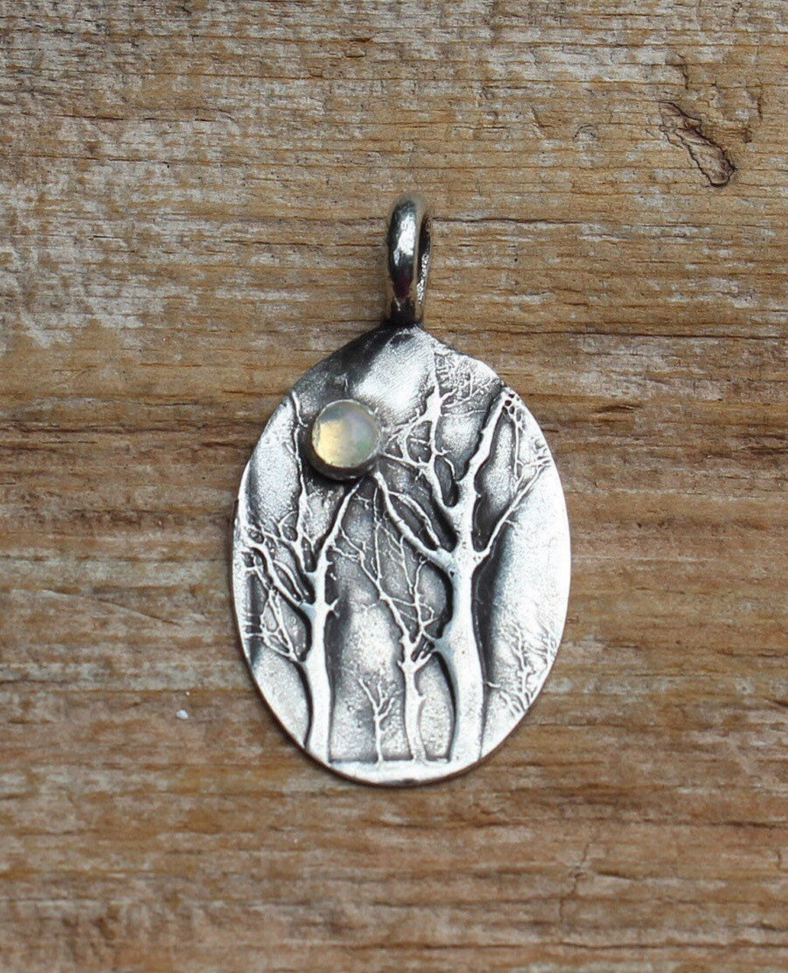 Sterling Silver Forest Pendant: Rainbow Moonstone Tree of Life Jewelry ...