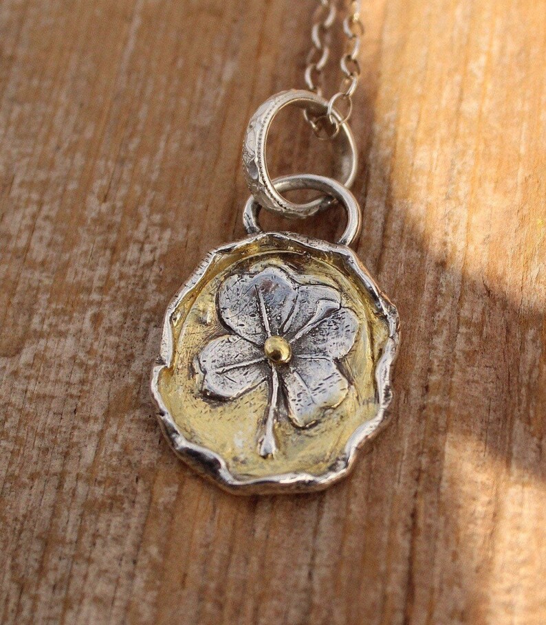 Sterling Silver Four Leaf Clover Necklace: 22kt Gold Accent Luck ...