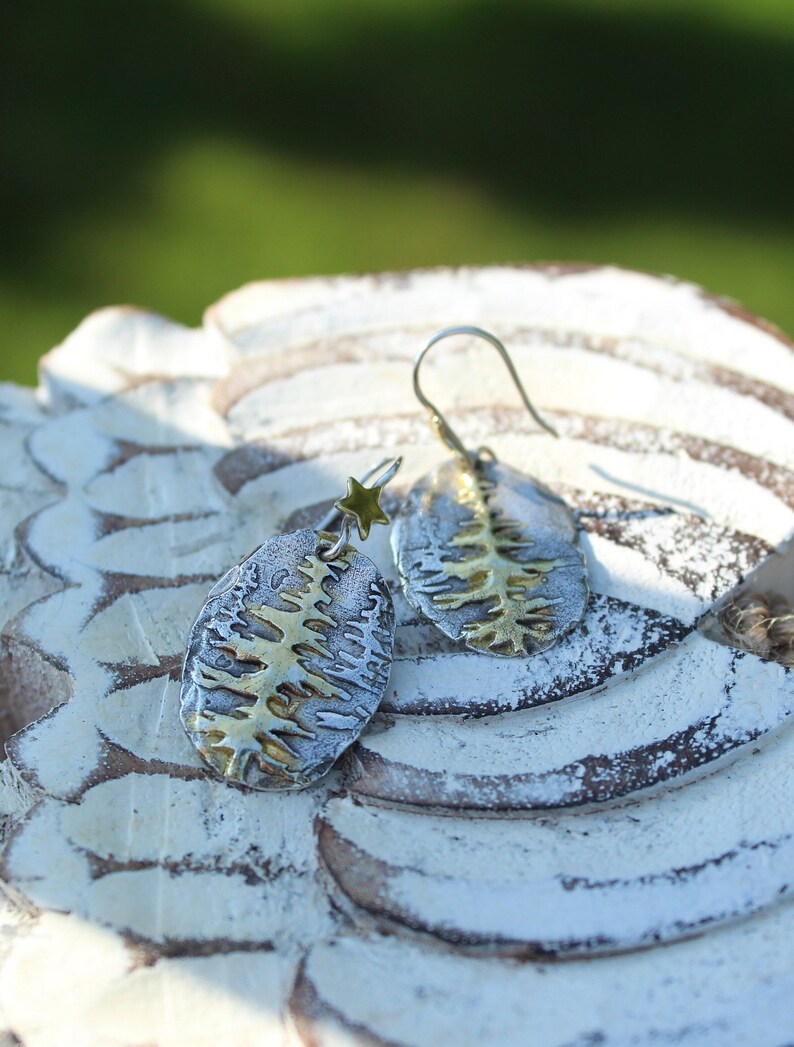 Sterling Silver and Gold Redwood Tree Earrings Tree of Life | Etsy