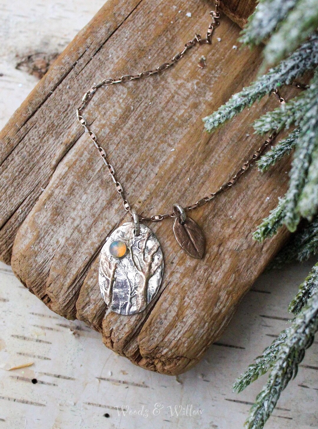 Rose Gold Sterling Silver Enchanted Forest Necklace With Ethiopian Opal ...