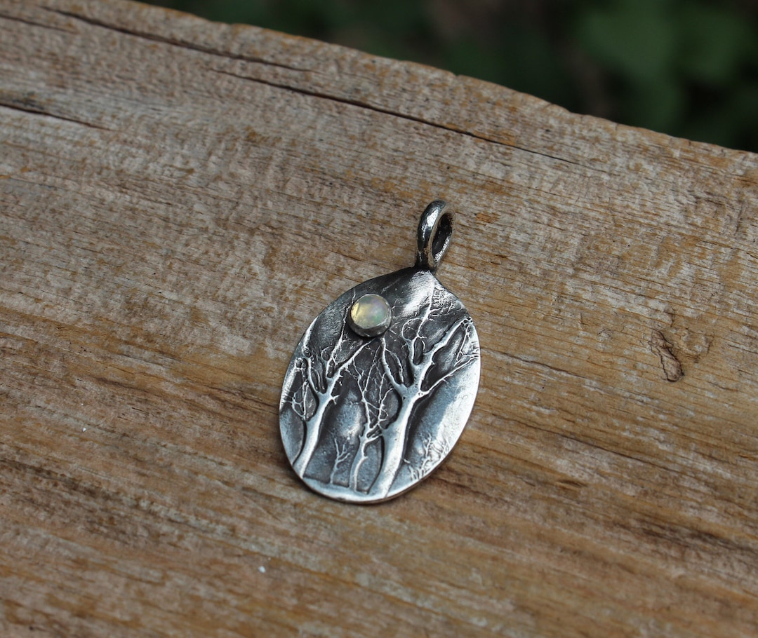 Sterling Silver Forest Pendant: Rainbow Moonstone Tree of Life Jewelry ...