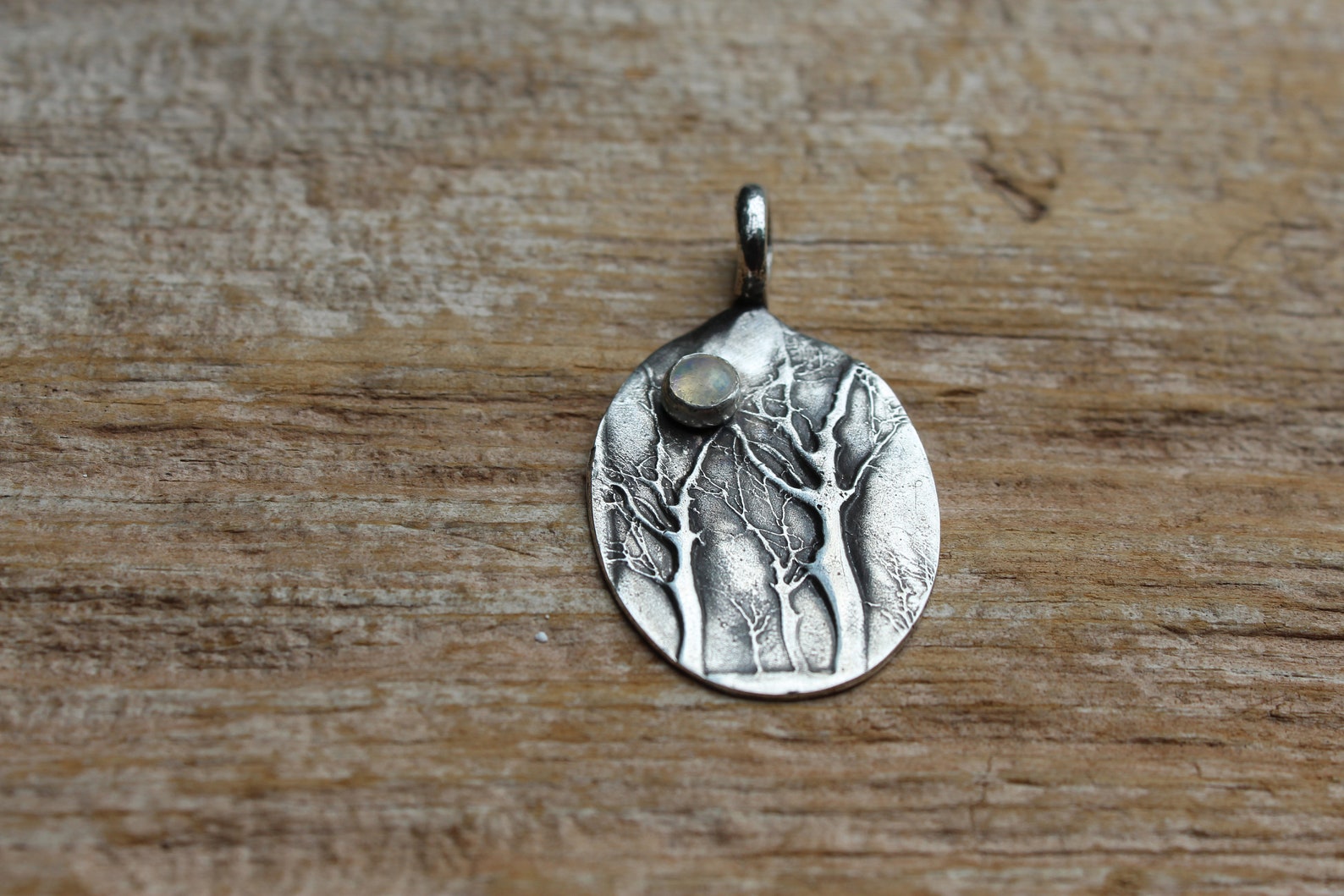 Sterling Silver Forest Pendant: Rainbow Moonstone Tree of Life Jewelry ...