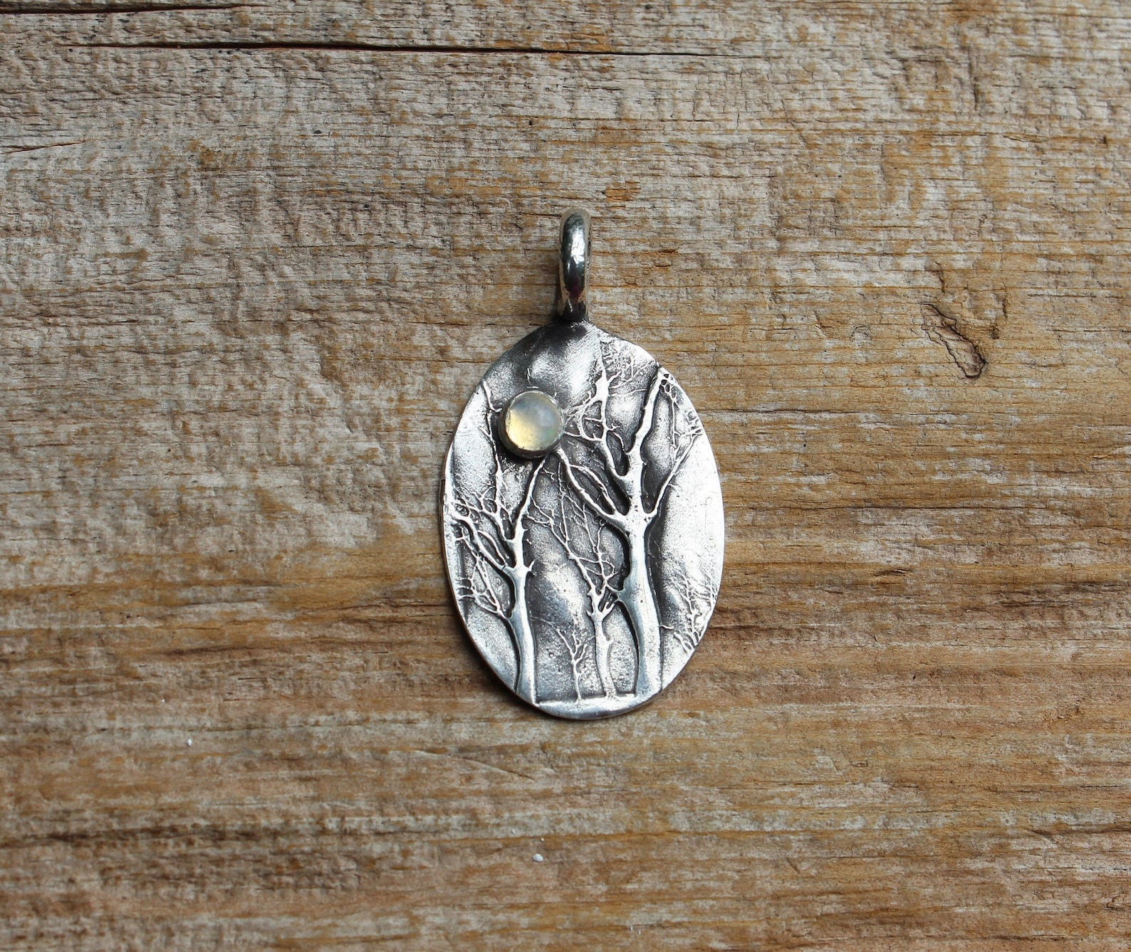 Sterling Silver Forest Pendant: Rainbow Moonstone Tree of Life Jewelry ...