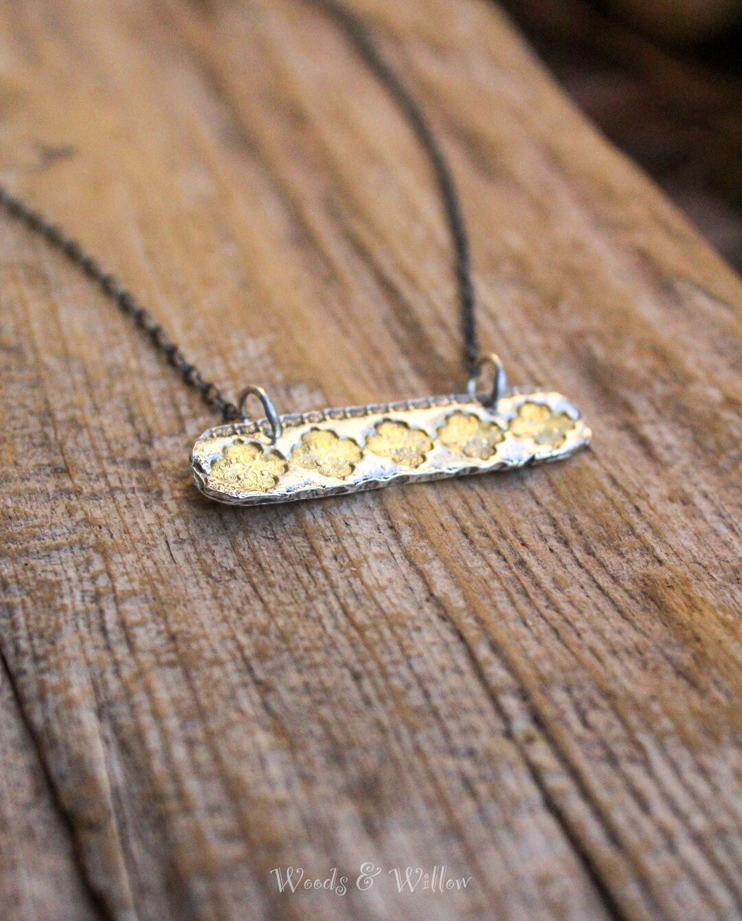 Sterling Silver Mandala Bar Necklace: 22kt Gold Trefoil Accents - Etsy