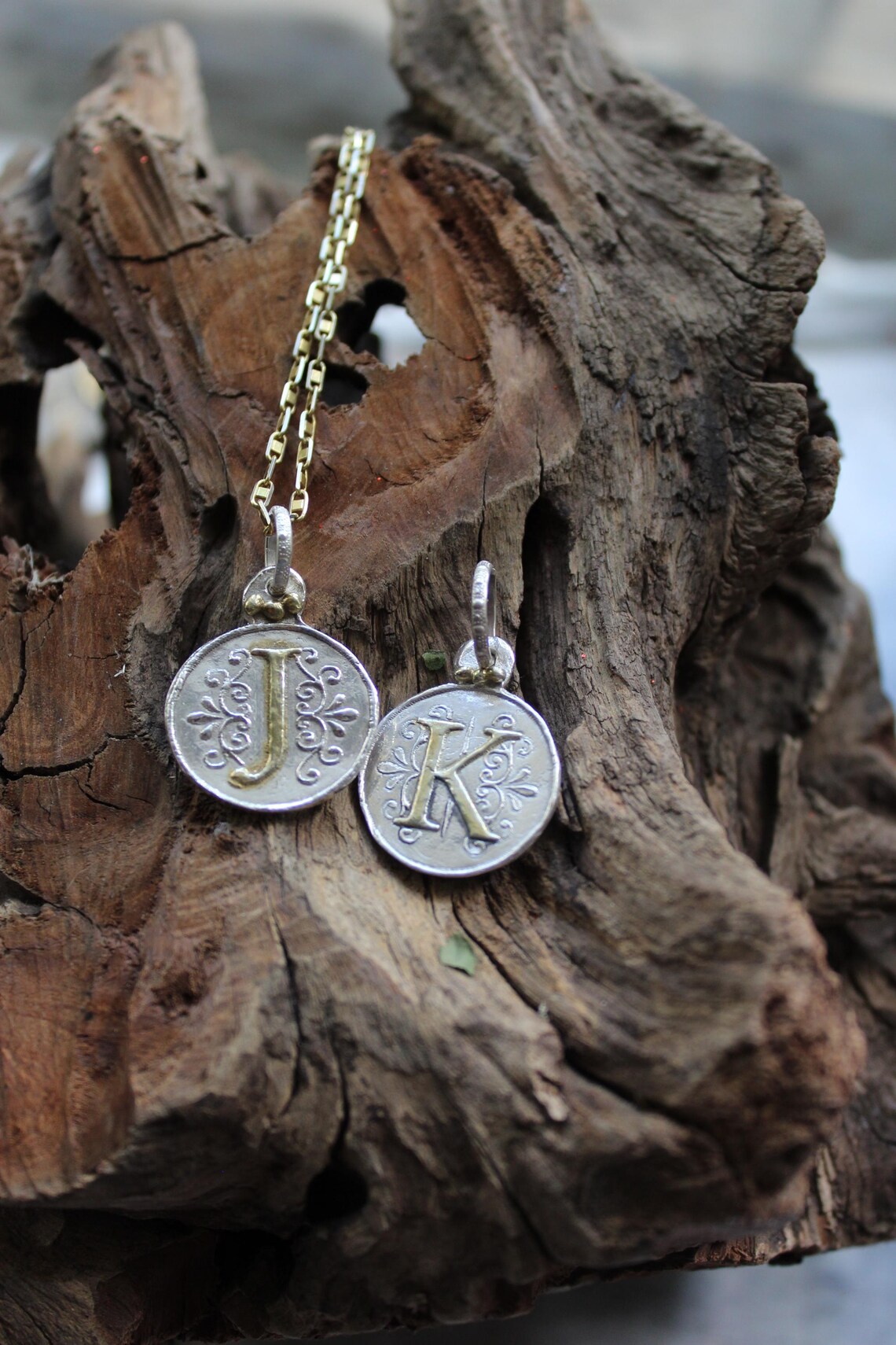Handmade Sterling Silver Initial Pendant: Luxe Gold Leaf Charm - Etsy