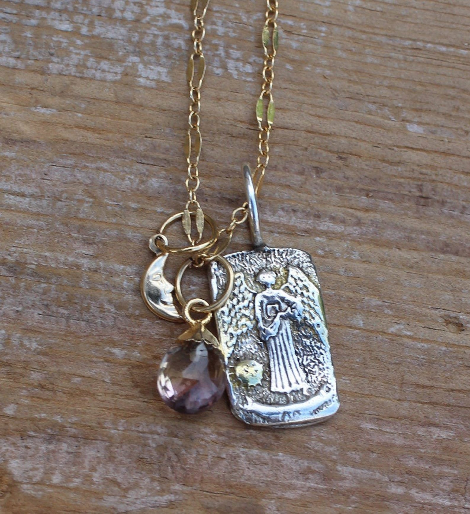 Mon Ange Necklace Angel Necklace Sterling and Gold Angel - Etsy