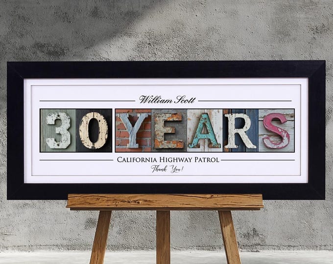 30 Year Work Anniversary Print, Employee Gift, 30 Years of Service Recognition, Retirement Gift ...