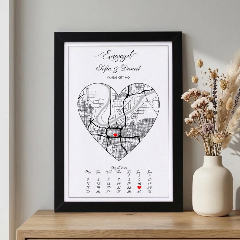 Personalized Wedding Location Map Art, Engagement Date Map Print With ...