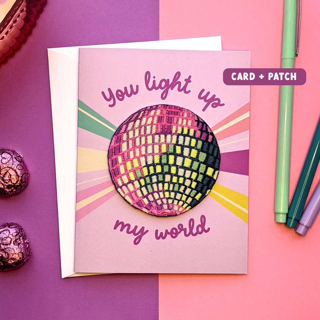 Disco Ball Valentine Card With Patch | Galentines Day Card | Valentines ...