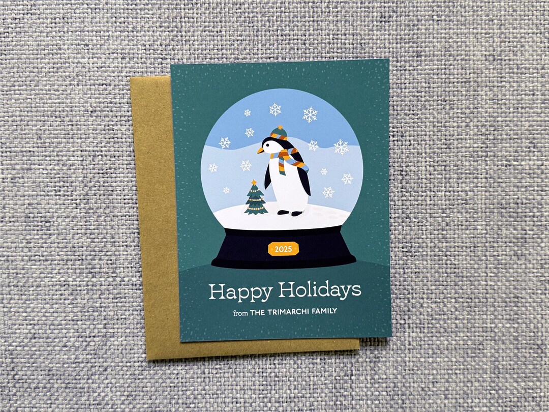 Personalized Penguin Christmas Card: Winter Snow Globe Scene - Etsy