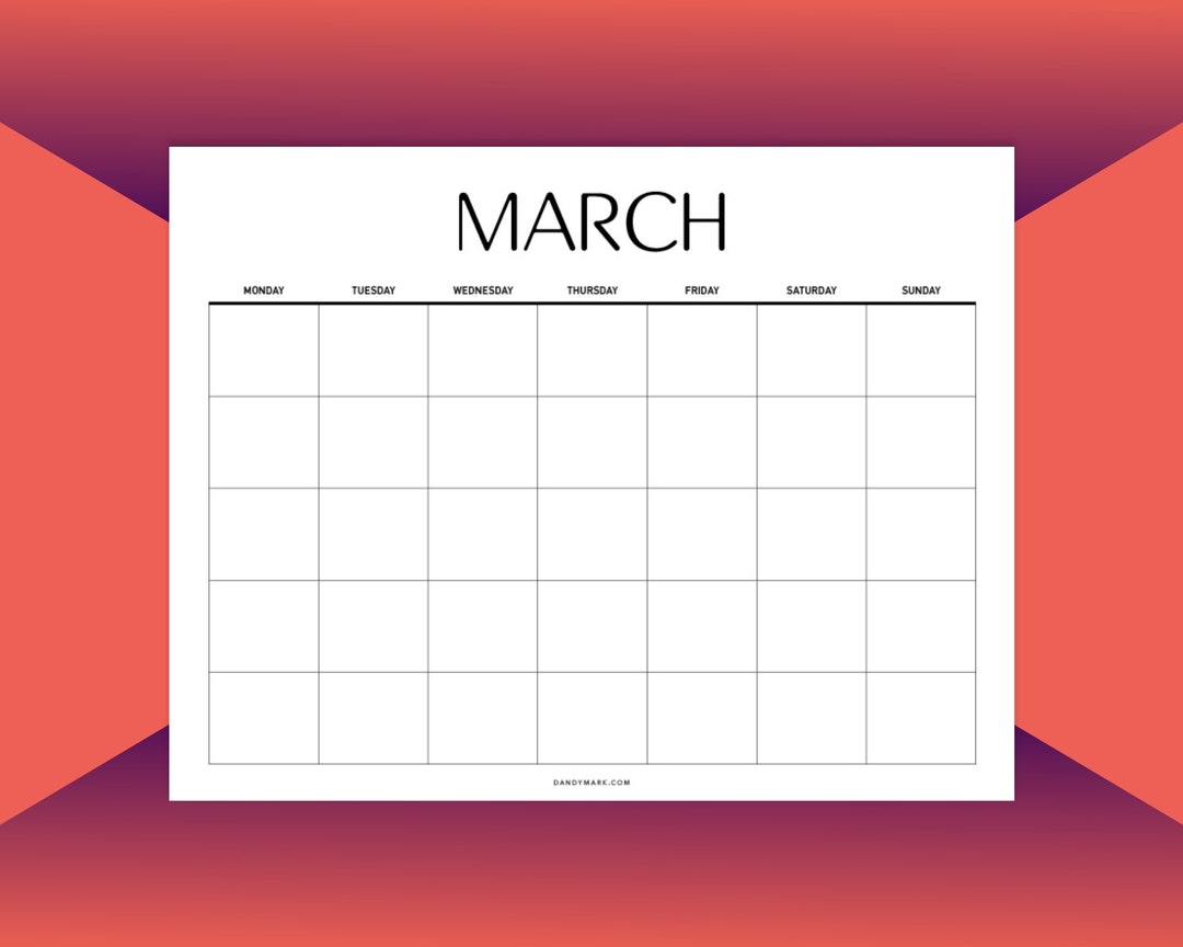 Modern Type Blank Monthly Calendar, Customizable Calendar, Print at ...