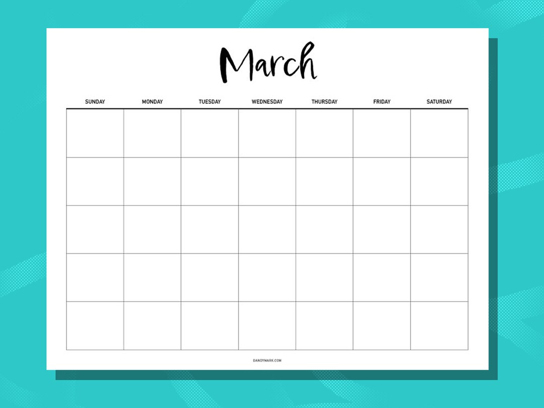 PRINTABLE Blank Monthly Calendar Script Type Customizable - Etsy Australia