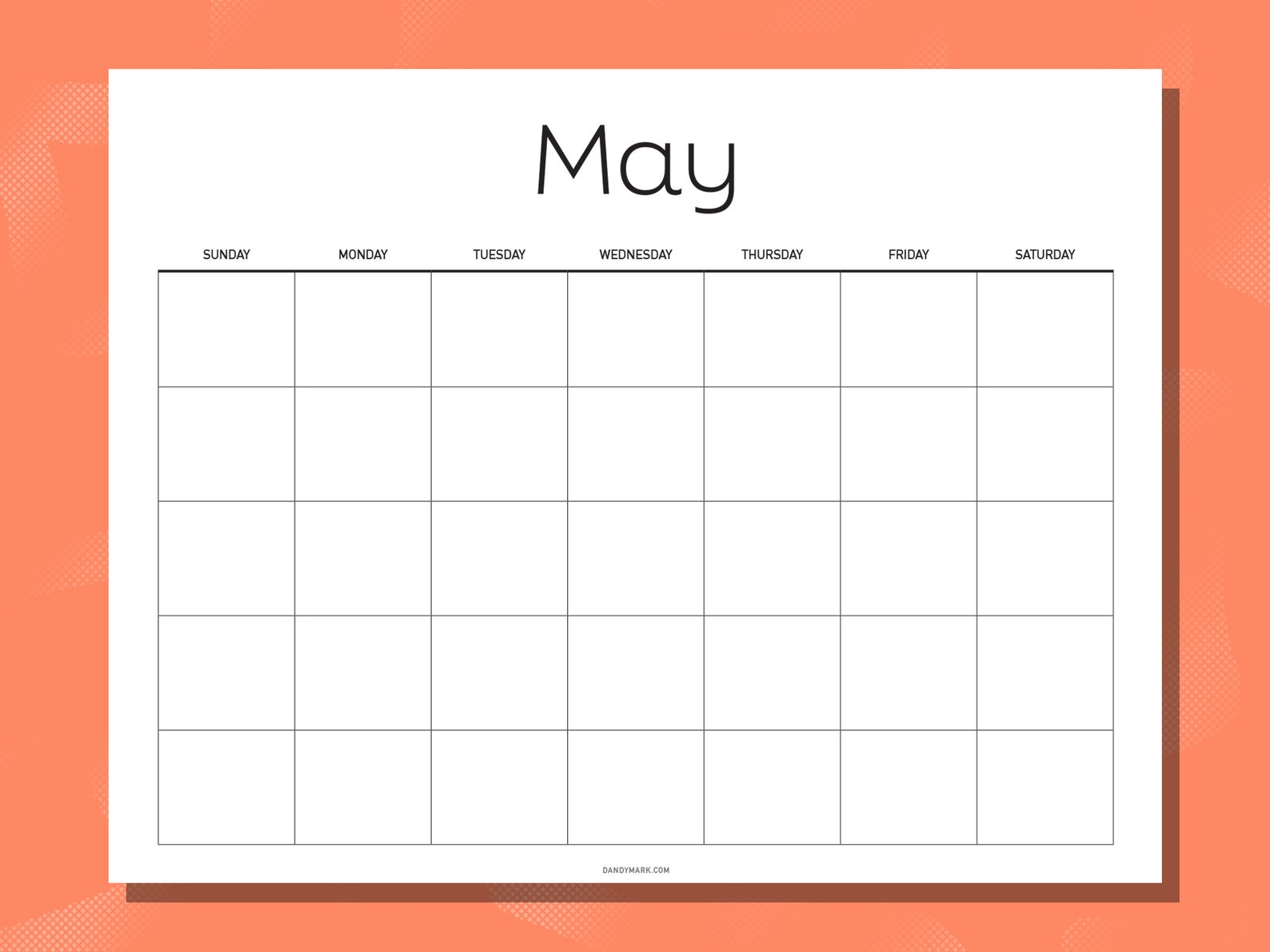 PRINTABLE Blank Monthly Calendar Modern Type Customizable - Etsy Canada