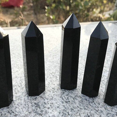 Obsidian Stone Tower Point Black Obsidian Point Wand Obelisk - Etsy