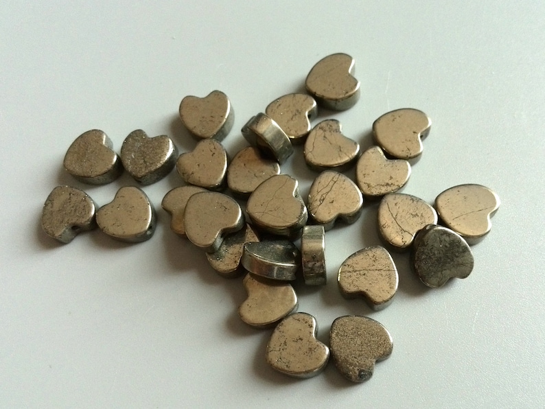 5pcs 8mm Natural Iron Pyrite Beads Fools Gold Heart Beads Centre ...