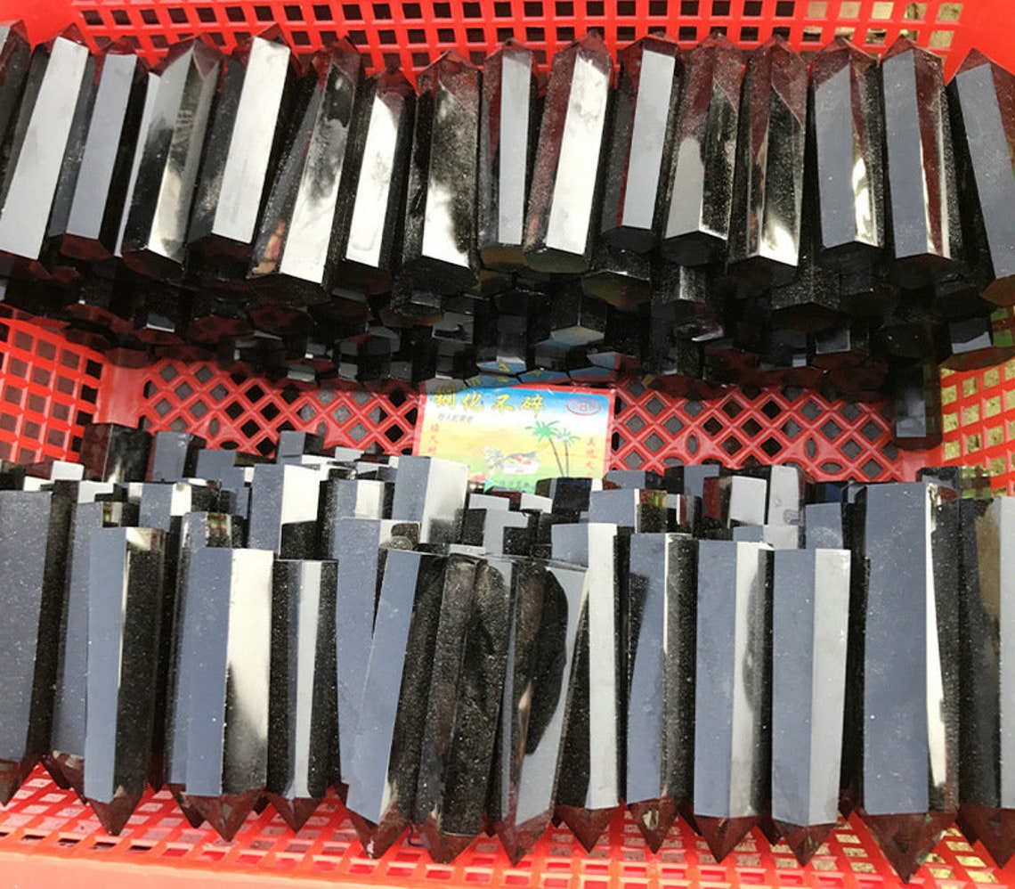 Obsidian Stone Tower Point Black Obsidian Point Wand Obelisk Crystal ...