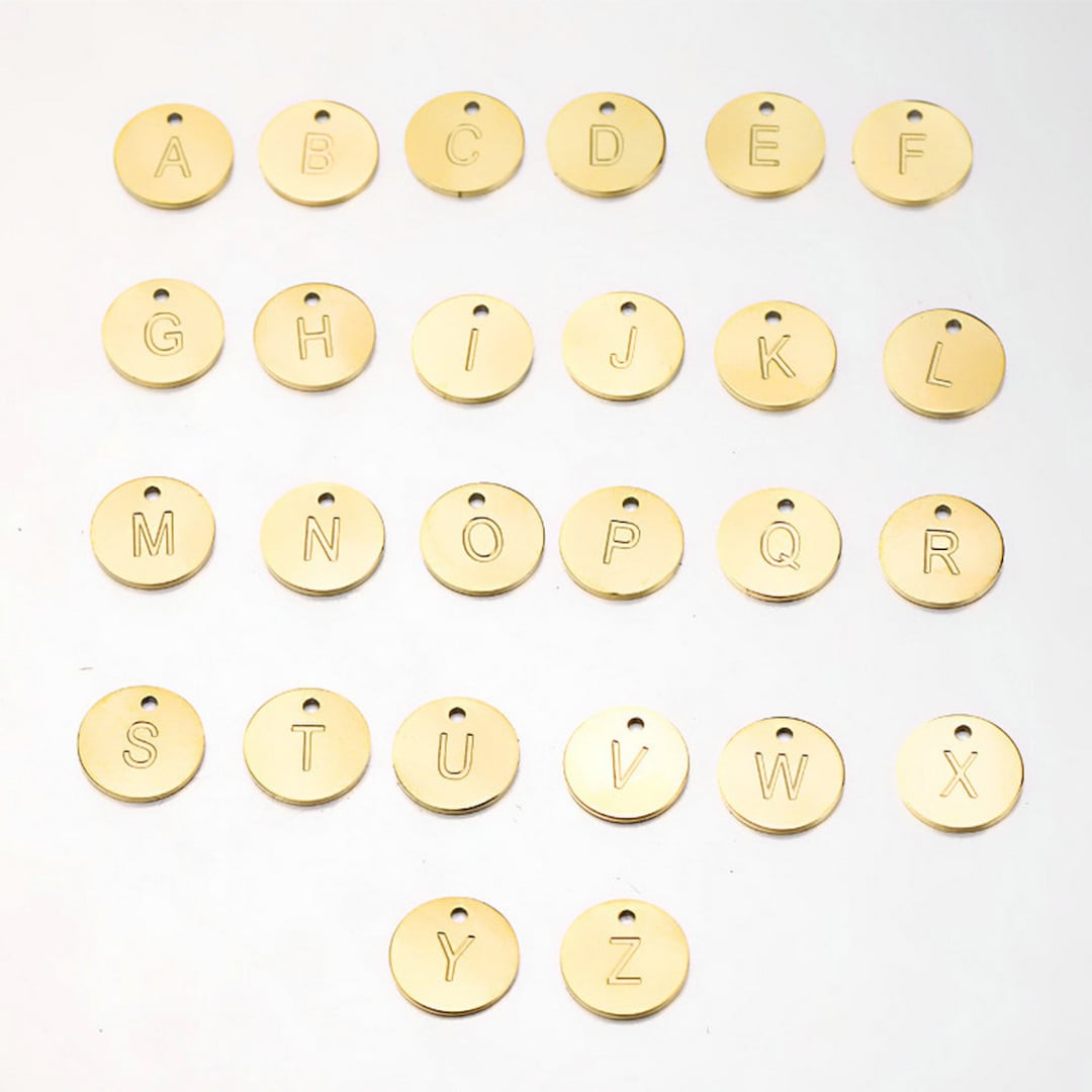 10pcs Steel Alphabet Initial Pendants Etch Letters Round Charm for ...