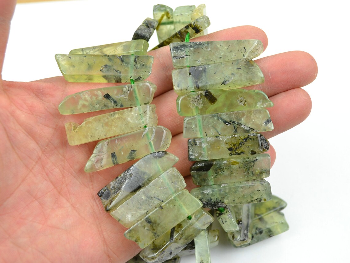 Raw Prehnite Stick Beads Nugget Smooth Graduated Slab Slice Bead,green ...