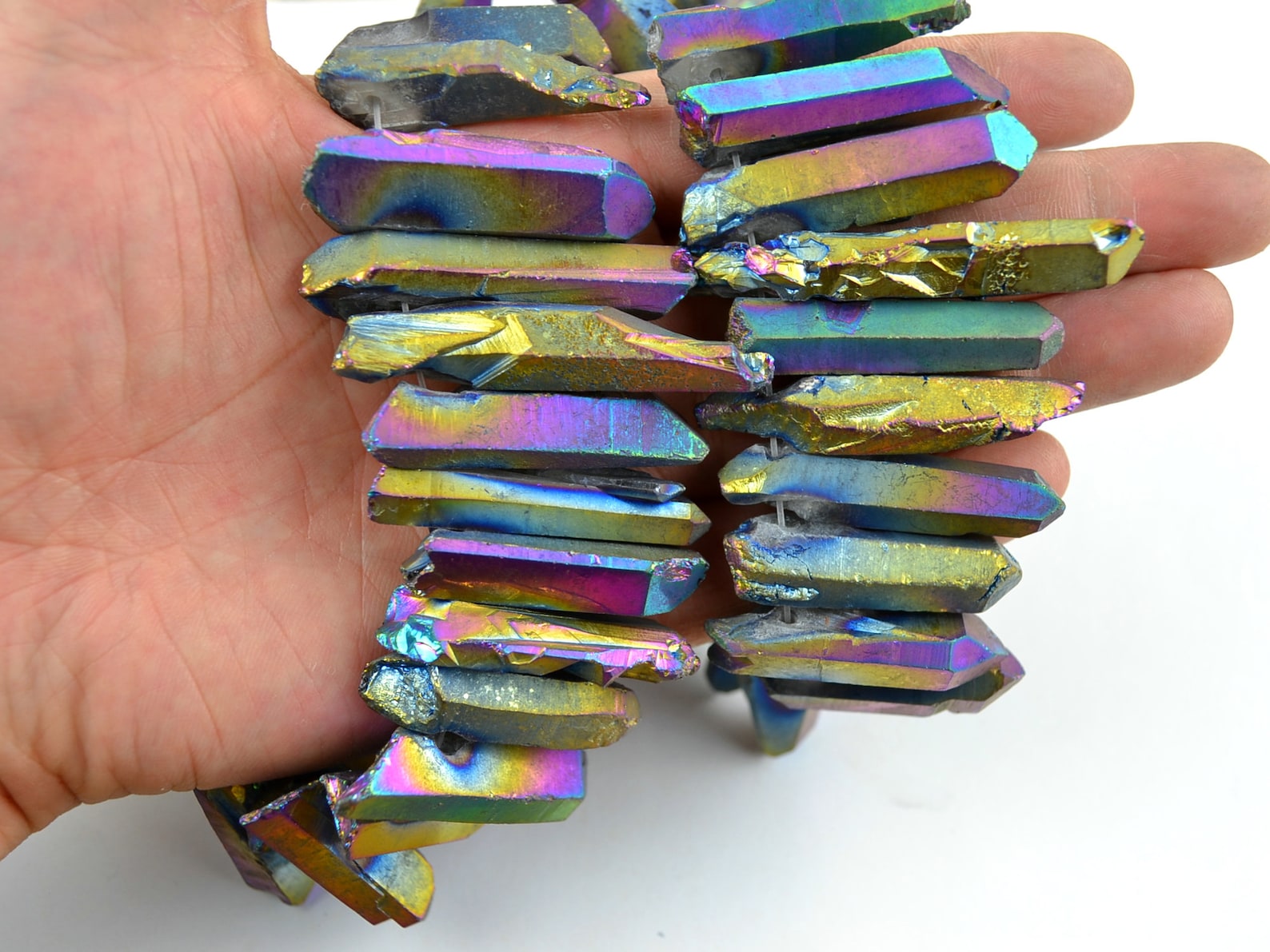 Raw Titanium Rock Cystal Quartz Stick Point Beads Rainbow - Etsy