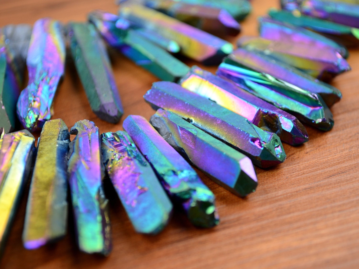 Raw Titanium Rock Cystal Quartz Stick Point Beads Rainbow | Etsy