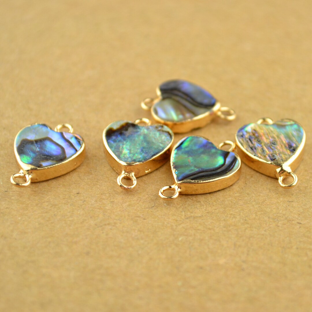 Natural Abalone Shell Paua Connector Beads Bezel Gold Plated Rim ...
