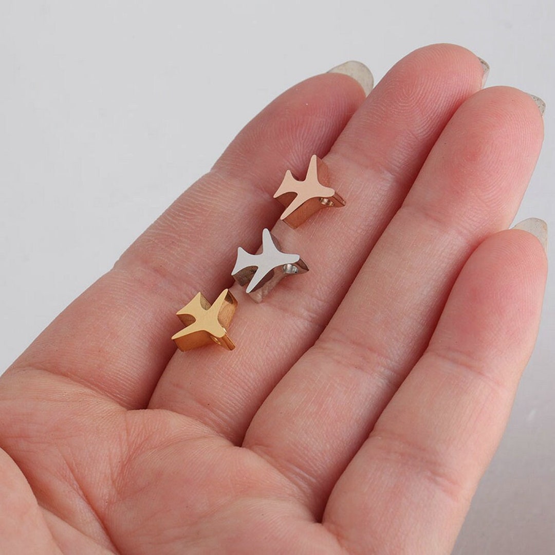 5pcs Stainless Steel Aircraft Beads Plane Pendant Chokers Charm, Mirror ...