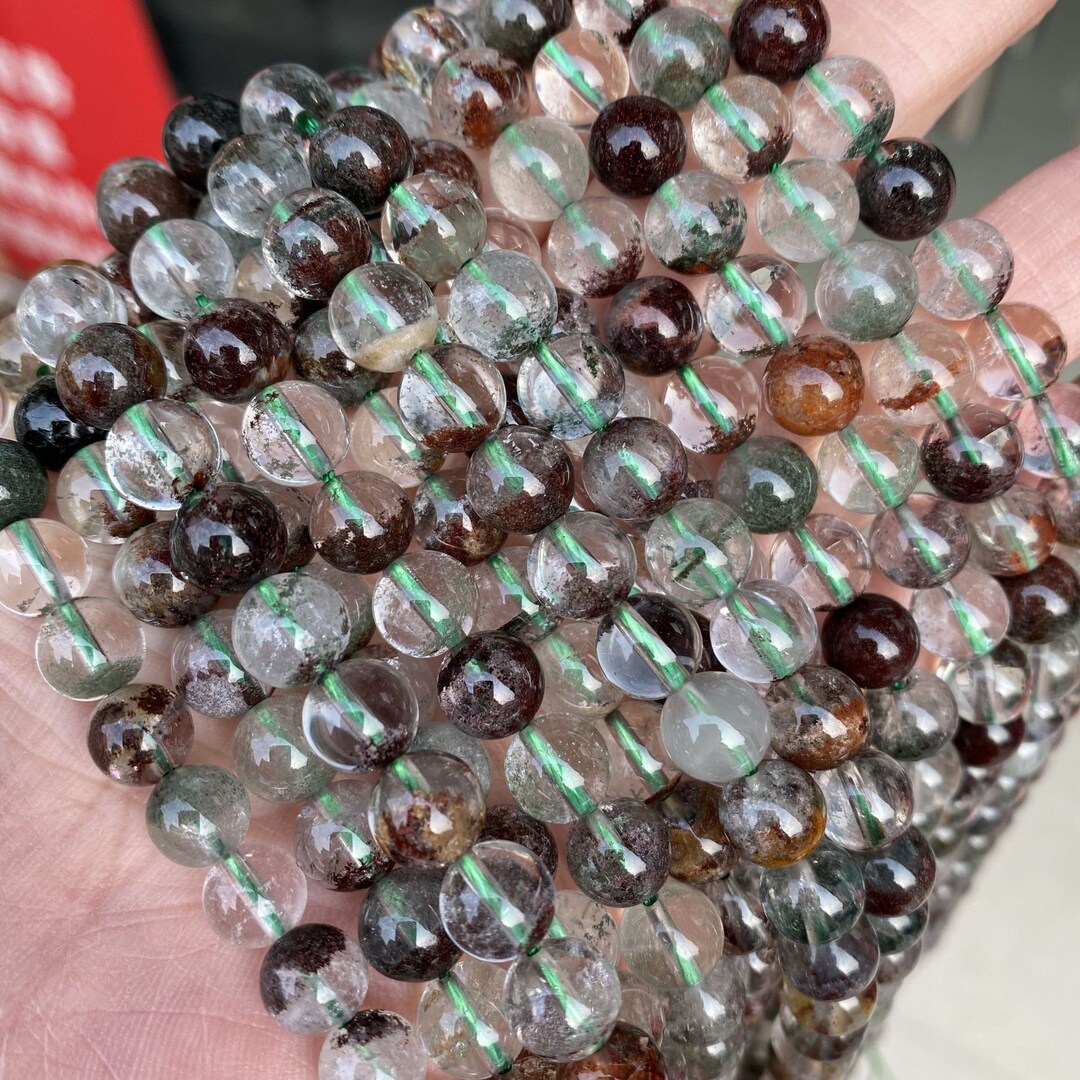 Natural Green Phantom Quartz Beads Garden Crystal Lodolite Beads Round ...