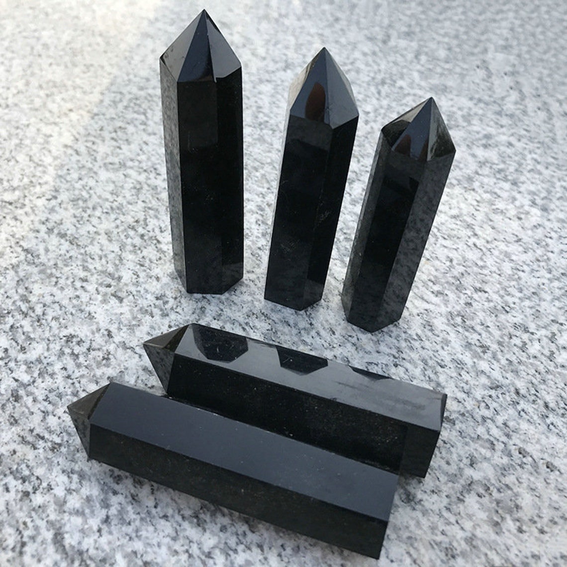 Obsidian Stone Tower Point Black Obsidian Point Wand Obelisk Crystal ...